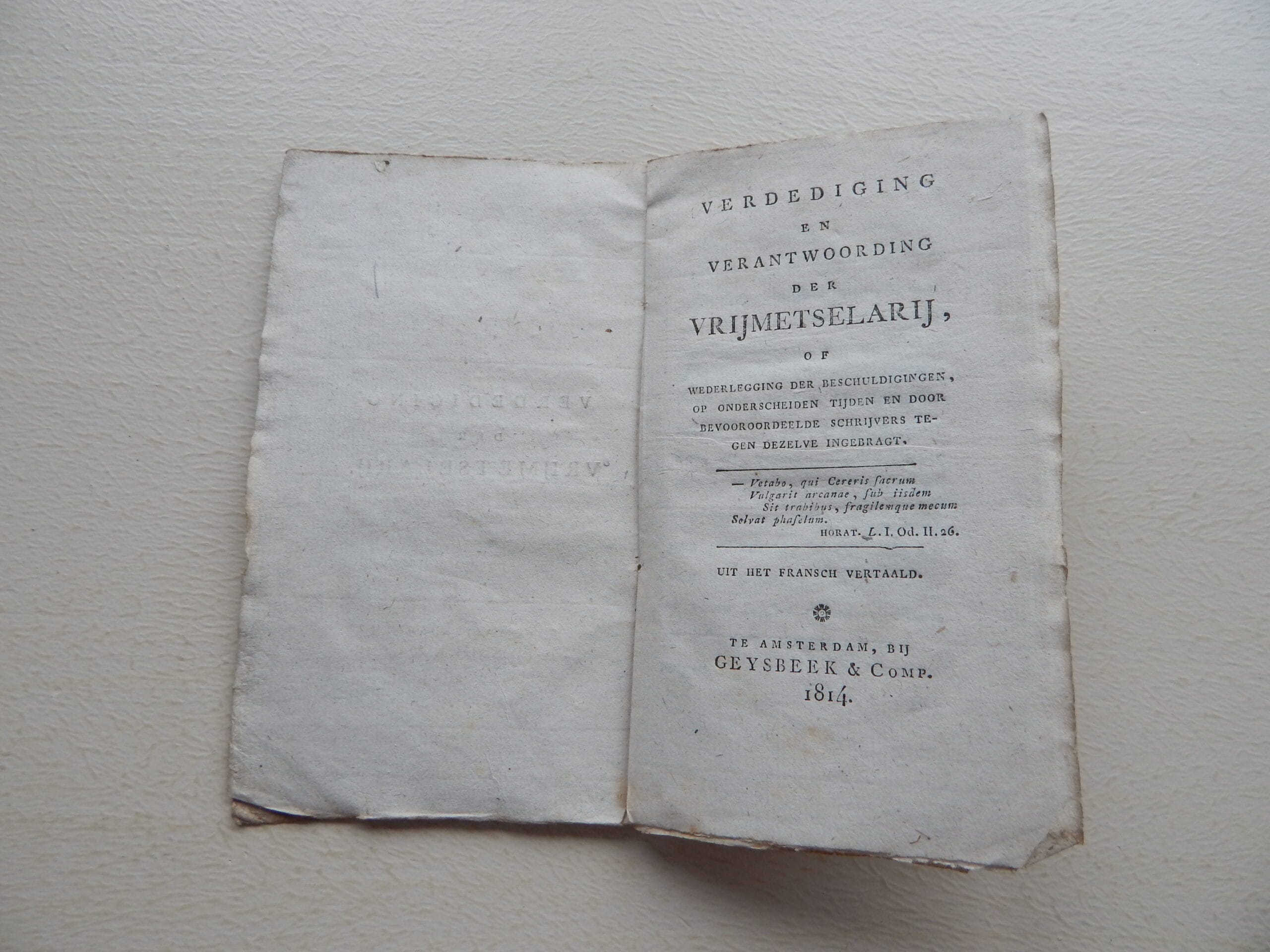 1814 verdediging en verantwoording der Vrijmetselarij - Antiquariaat ...